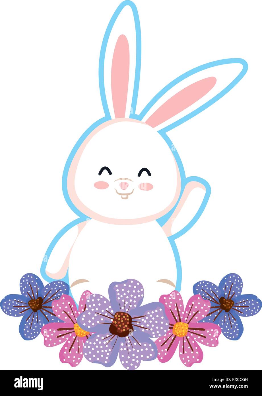 cute rabbit with flowers character Stock Vector Image & Art - Alamy