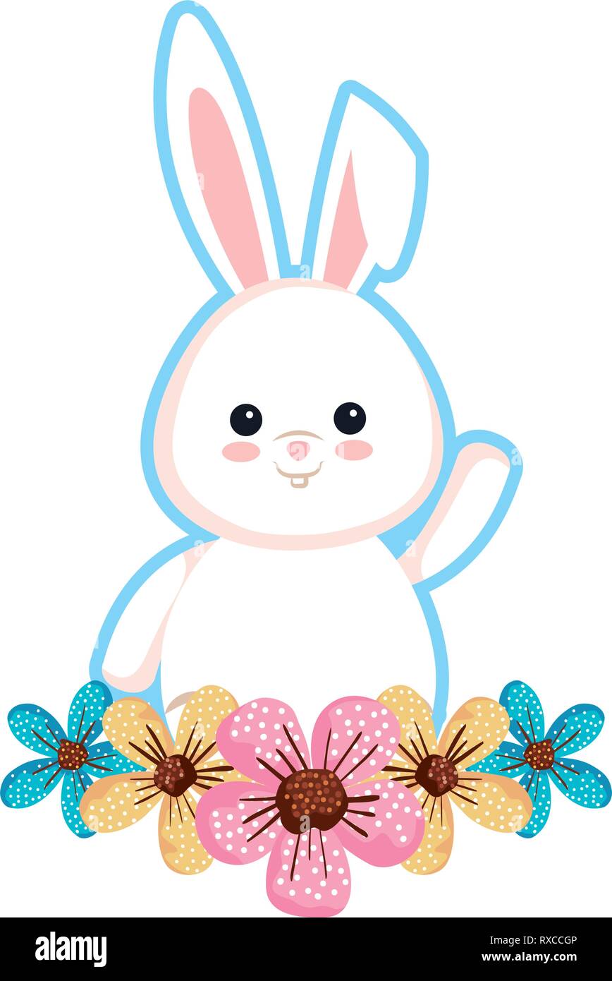 cute rabbit with flowers character Stock Vector Image & Art - Alamy