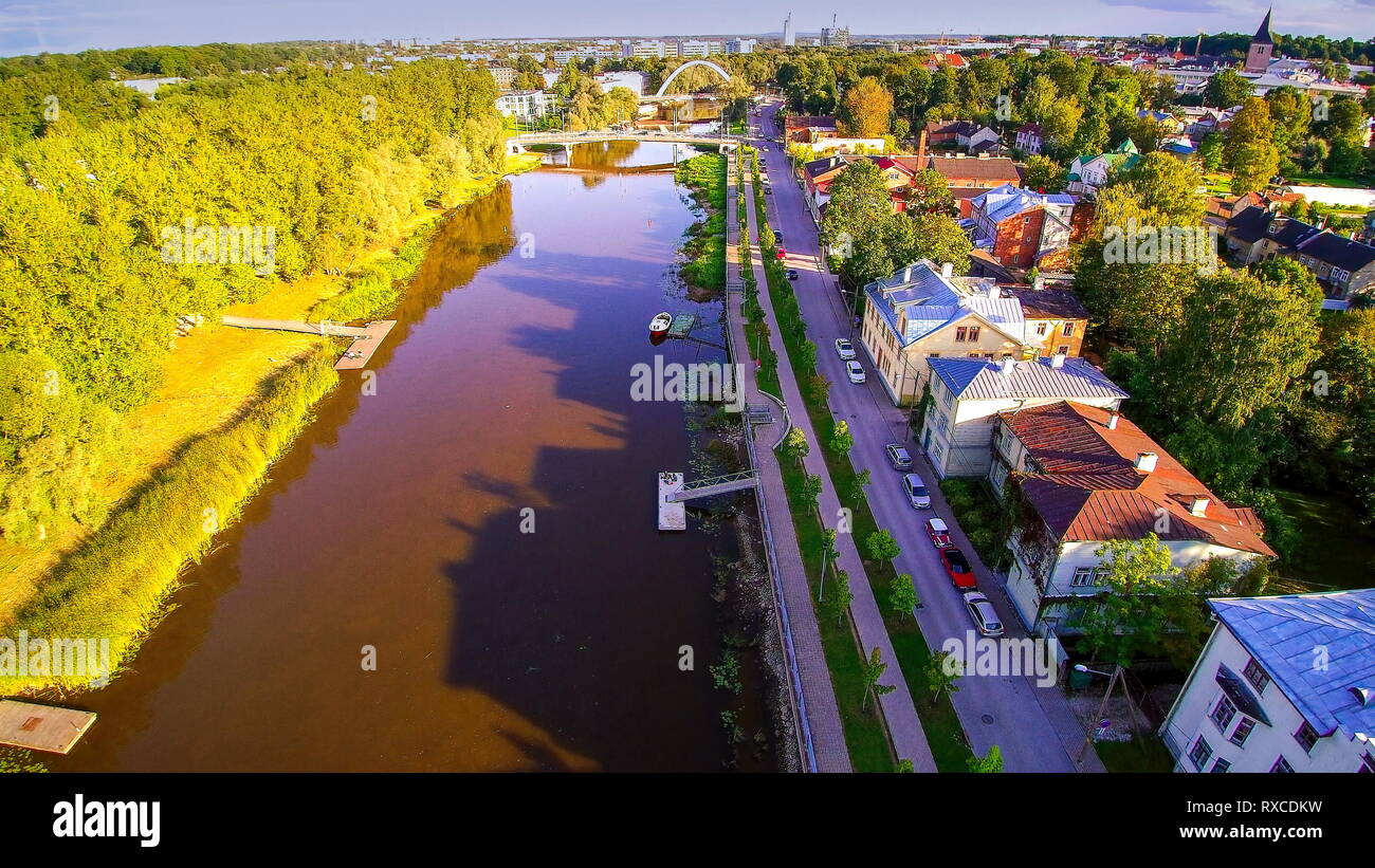 The beautiful sight of the city of Tartu in Estonia. The buildings ...