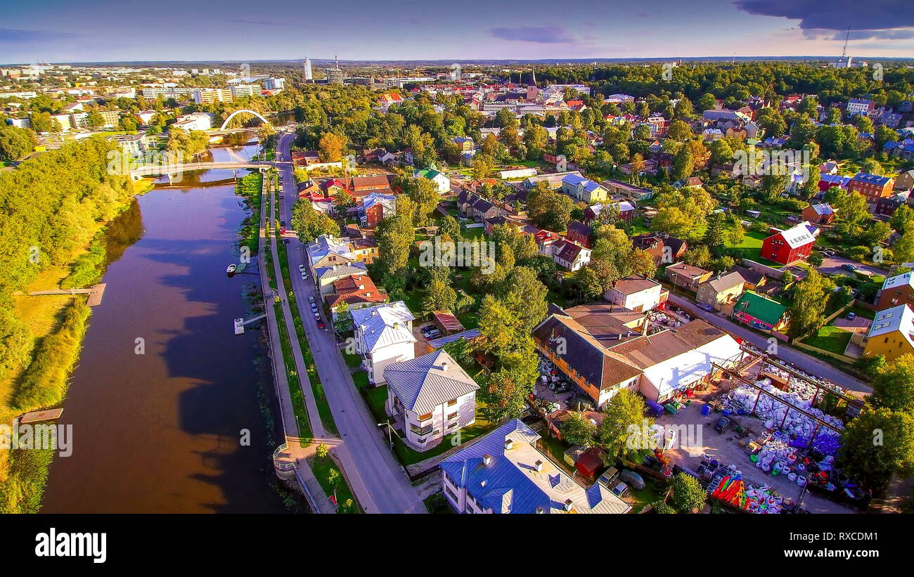 The beautiful sight of the city of Tartu in Estonia. The buildings ...