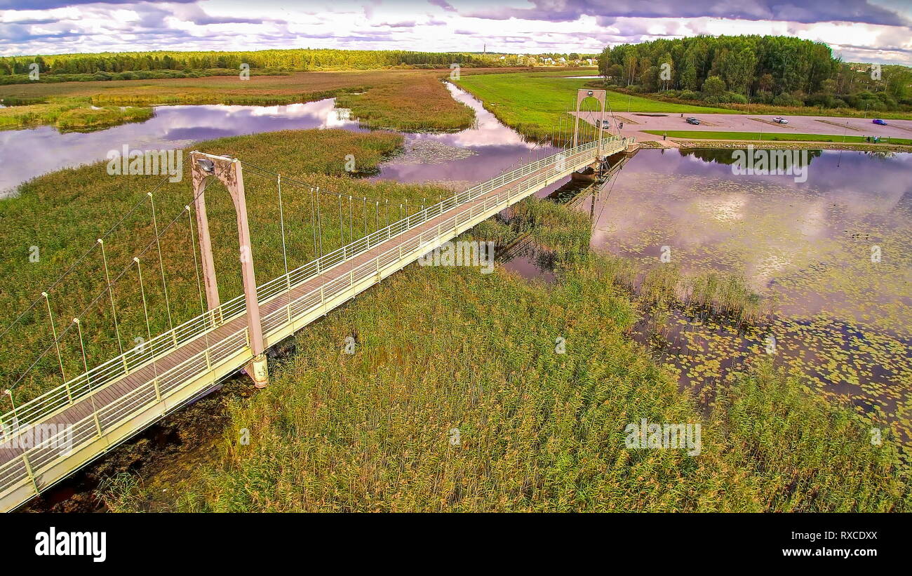 Long Roosisaare bridge connecting one town in Voru. It has the lake ...