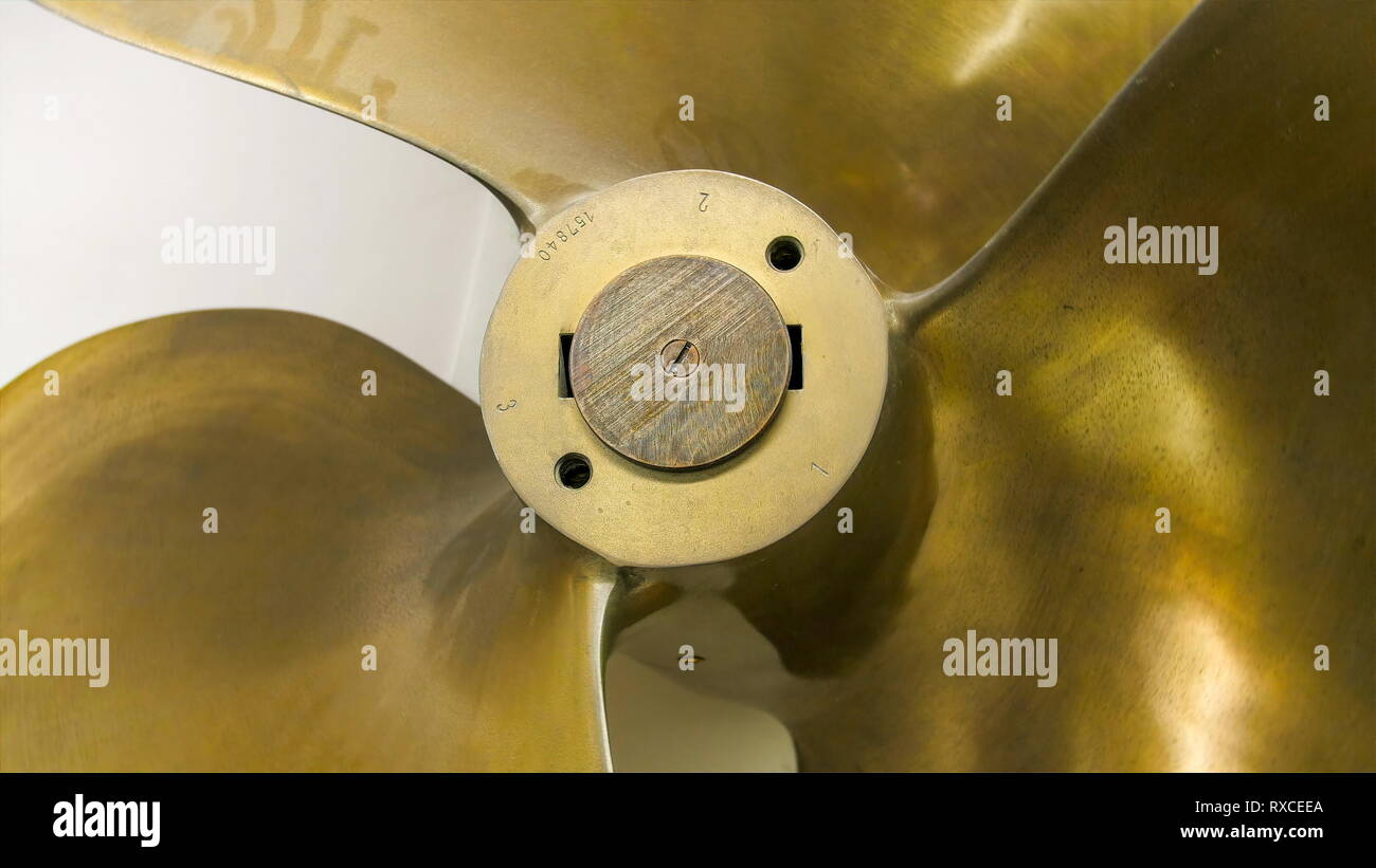 The big metal ship propeller. The propeller helps in the ship to move ...