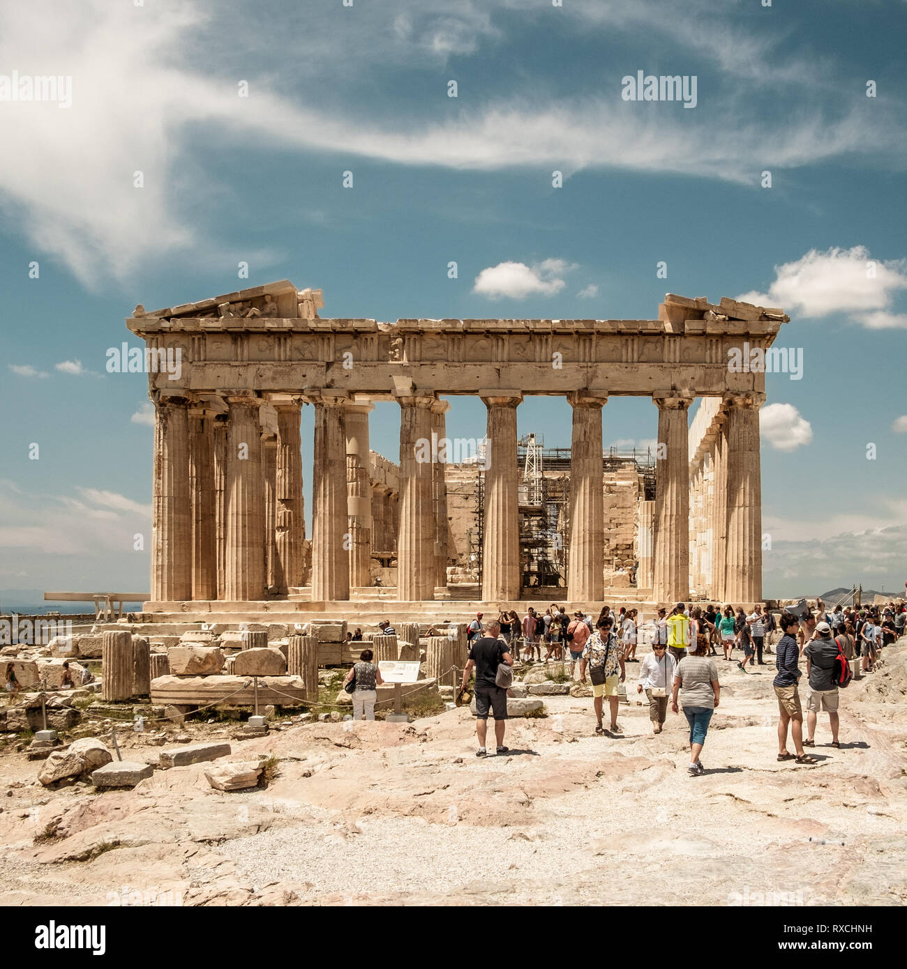 06-25-2018. Athens, Greece. Tourist on the back side of the Parthenon ...