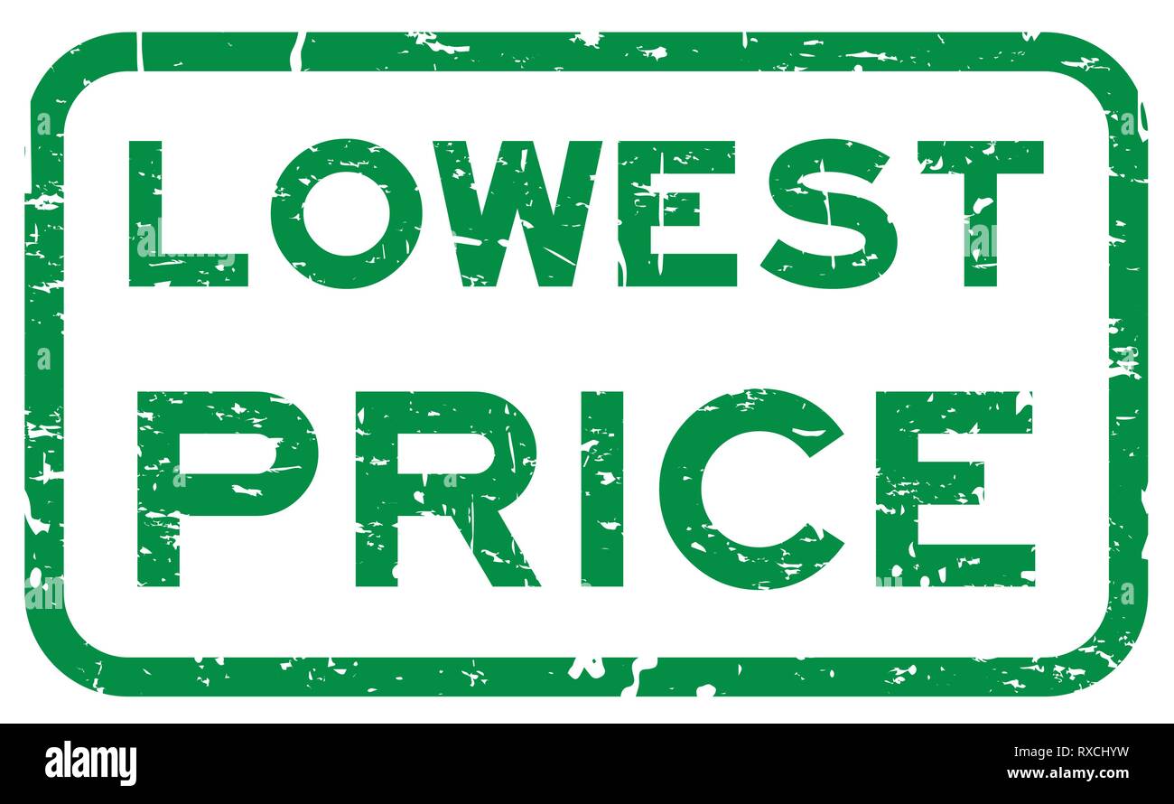 Grunge green lowest price square rubber seal stamp on white background ...