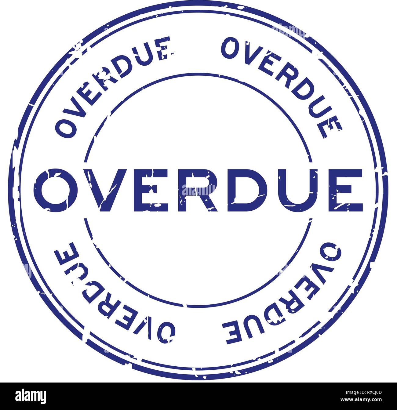 Grunge blue overdue round rubber seal stamp on white background Stock ...