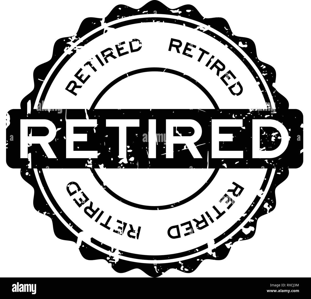 Grunge black retired word round rubber seal stamp on white background ...