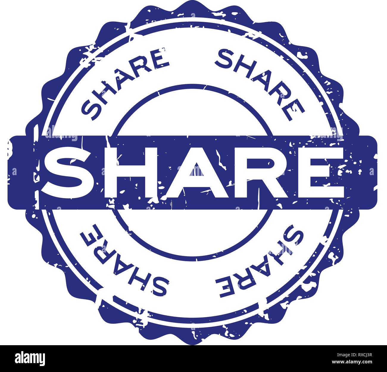 Grunge blue share round rubber seal stamp on white background Stock ...