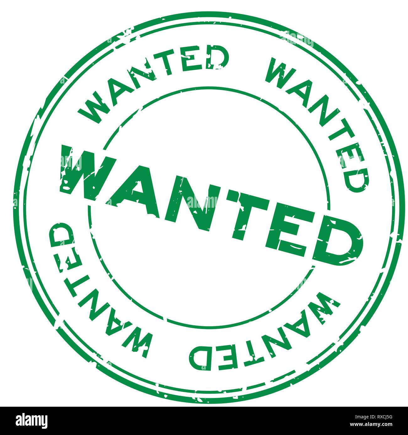 Grunge green wanted round rubber seal stamp on white background Stock ...