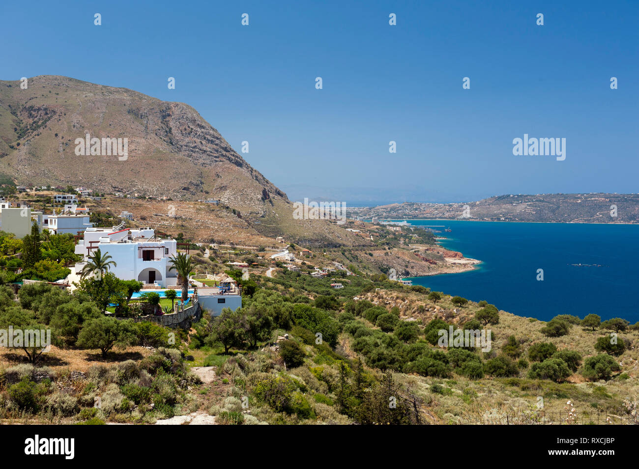 View over Souda Bay and the northern coast of the Greek island of Crete ...