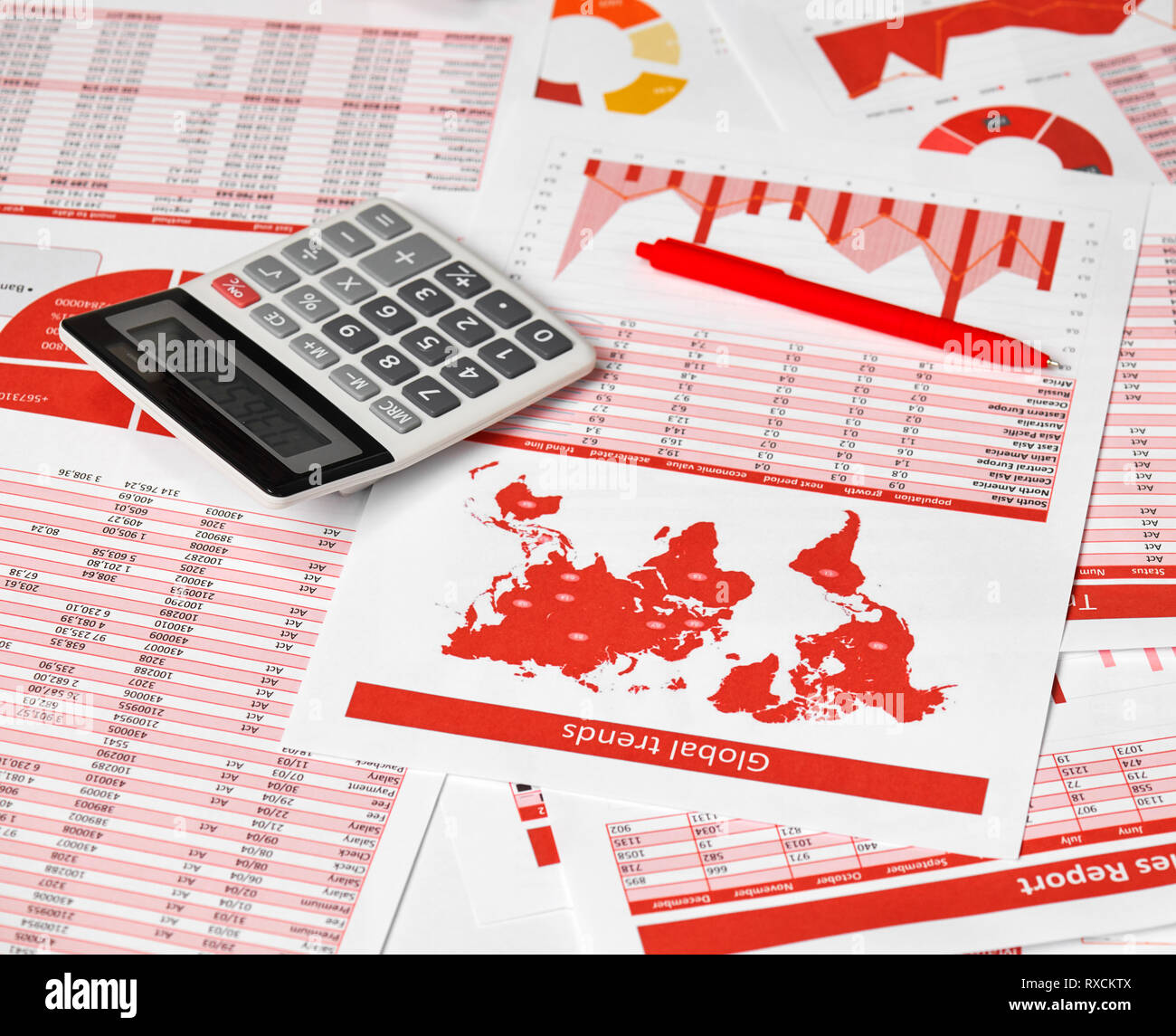 Businessman accountant using calculator for calculating finance on desk ...