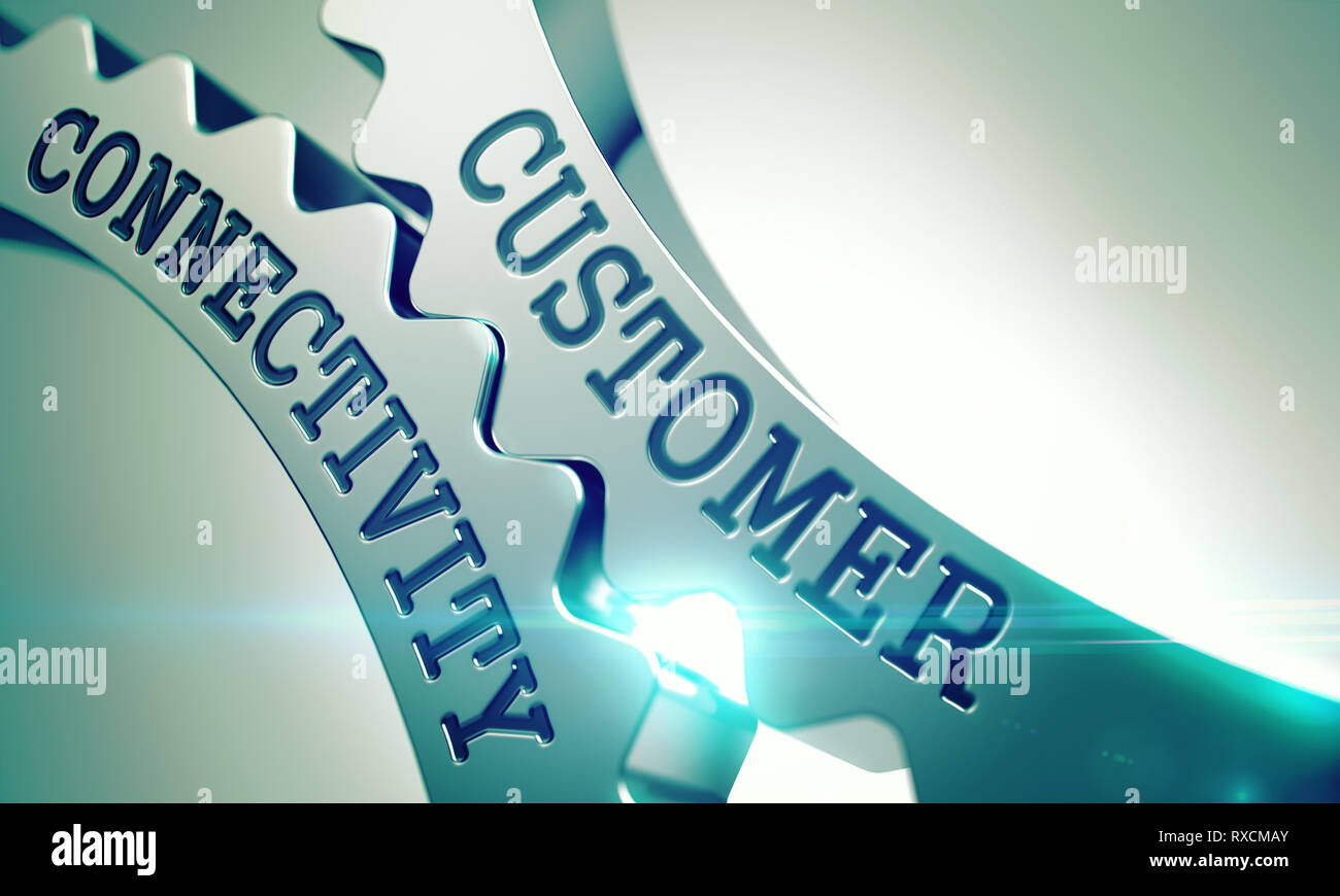 Customer Connectivity - Mechanism of Shiny Metal Cog Gears. 3D Stock ...