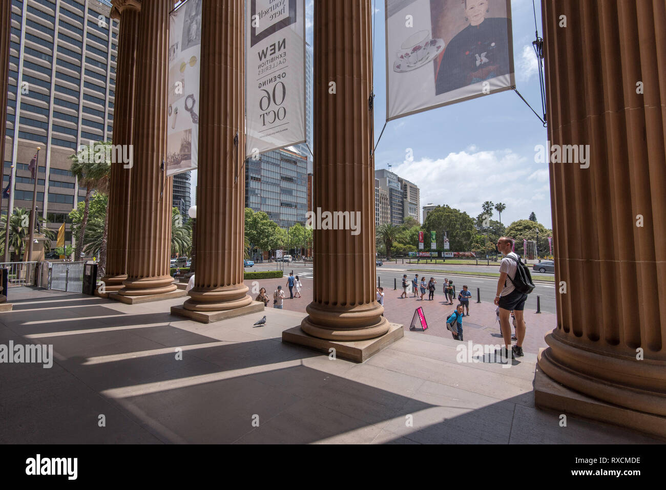 Greek Ionic sandstone pillars at the entrance to the Mitchell Library ...