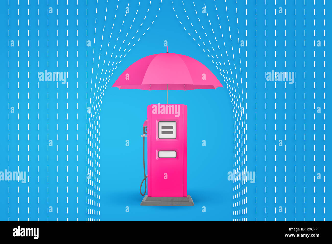 3d rendering of pink umbrella on top of pink petrol pump with drawn ...