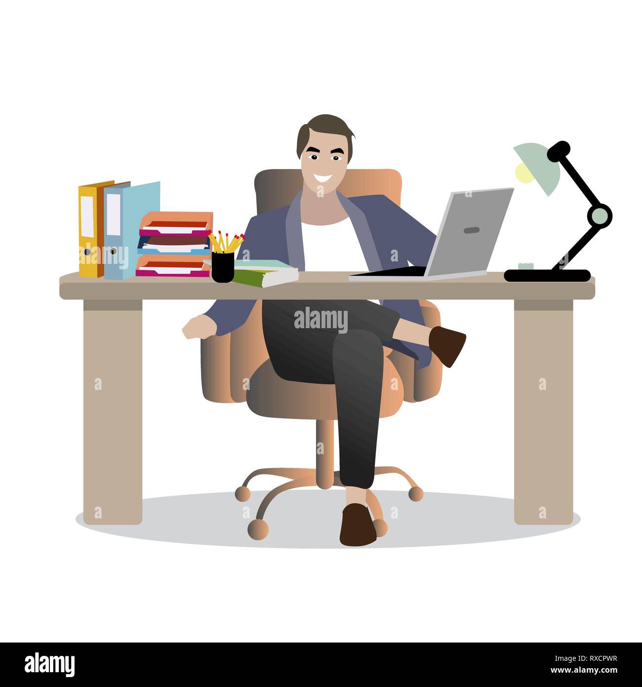 Confident successful young businessman at workplace. Vector ...