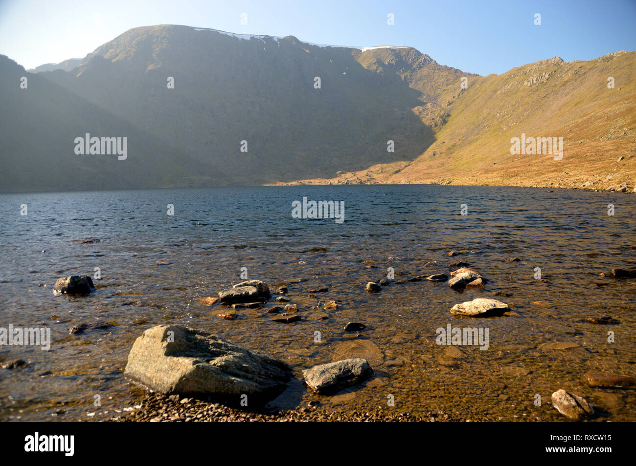 The Wainwright Helvellyn & Swirral Edge from Red Tarn in the Lake ...