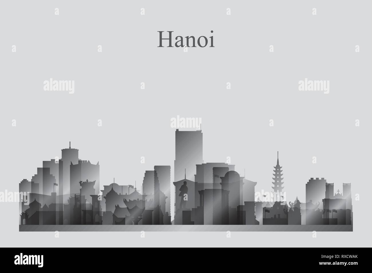 Hanoi City Skyline Silhouette In Grayscale Vector Illustration Stock