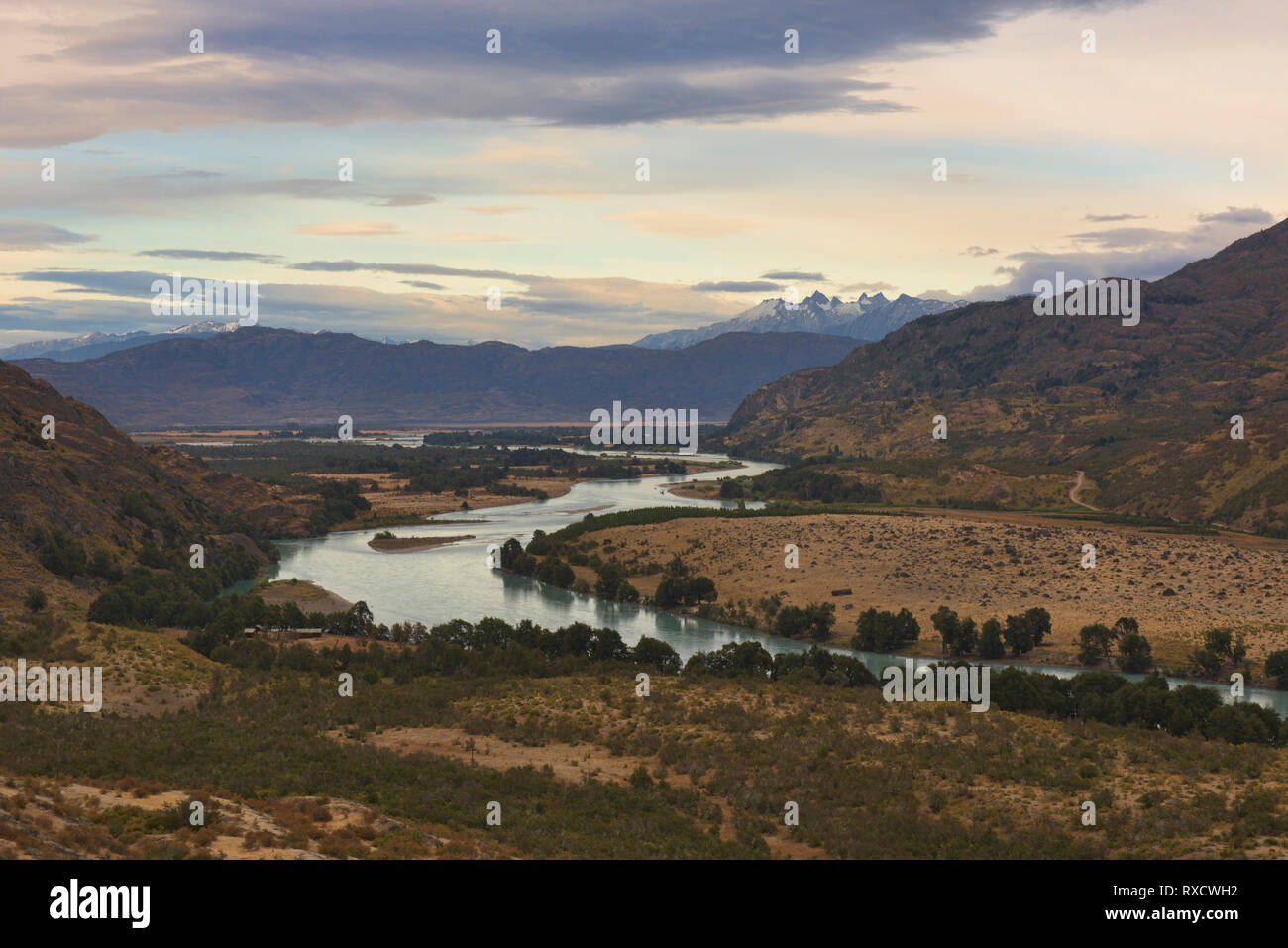 The Rio Baker, looking out towards the Northern Ice Cap, Patagonia ...