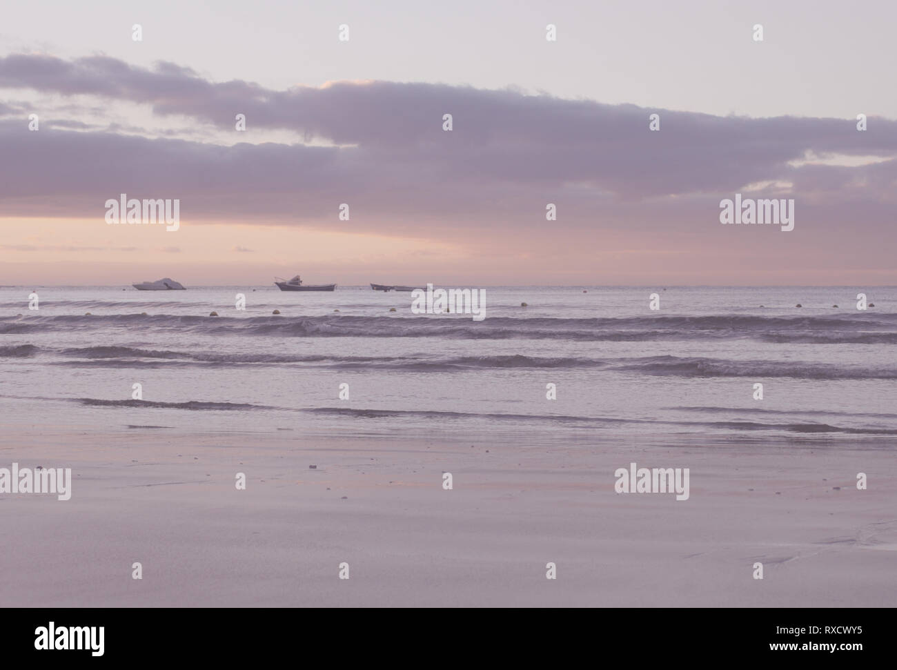 Seascape with boats, pastel colors, soft Stock Photo - Alamy