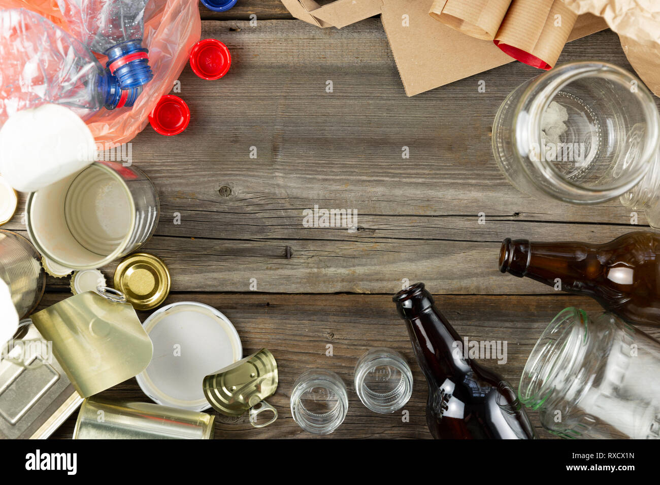 Plastic, glass, metal and paper garbage for recycling concept reuse and ...