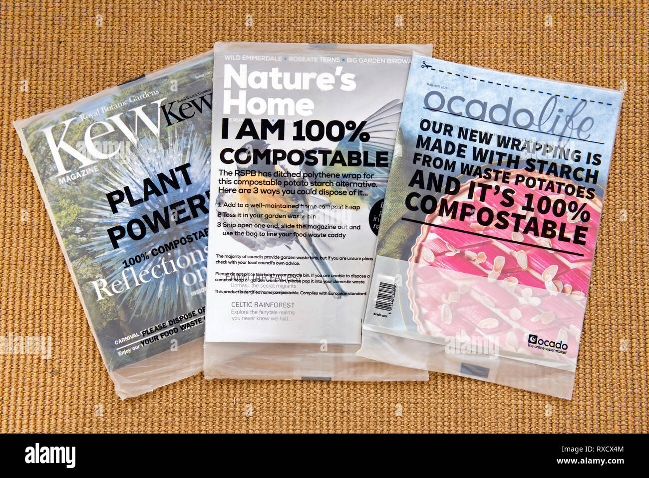 Selection of magazine in compostable covers or packaging including RSPB ...