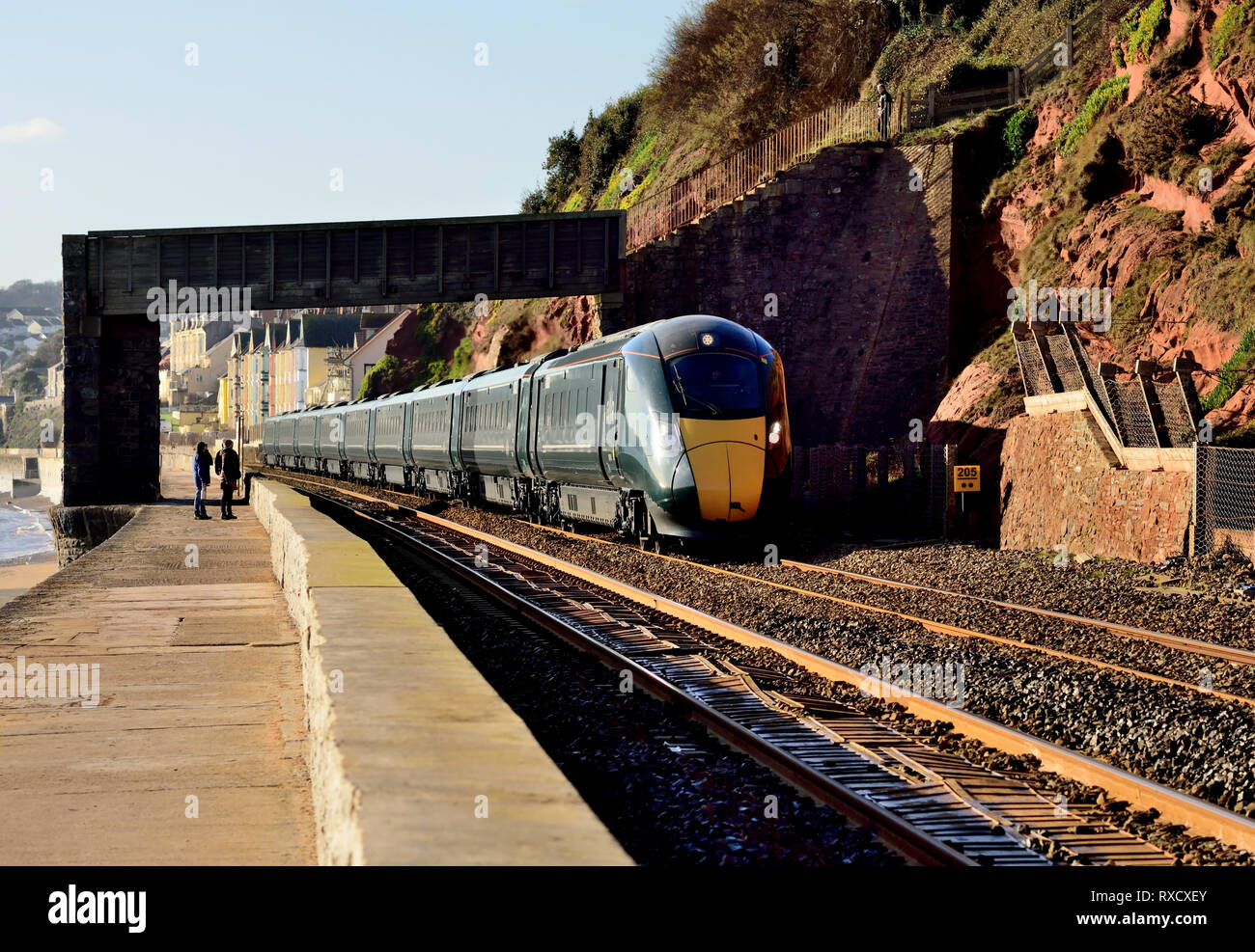 A GWR Class 800 IET headed by power car No 800316, leaving Dawlish ...