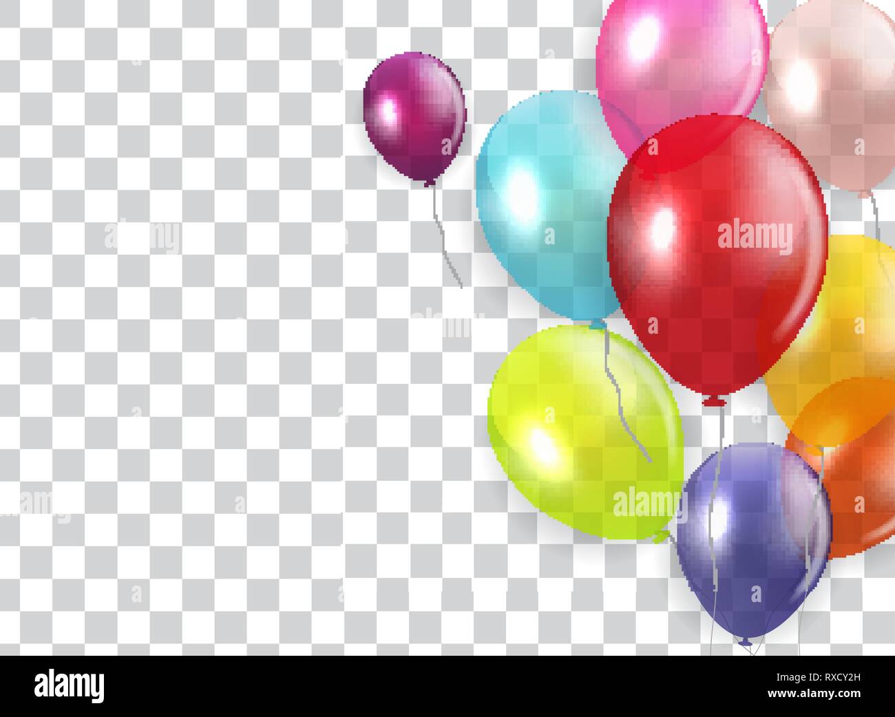 Glossy Happy Birthday Concept with Balloons isolated on transparent ...