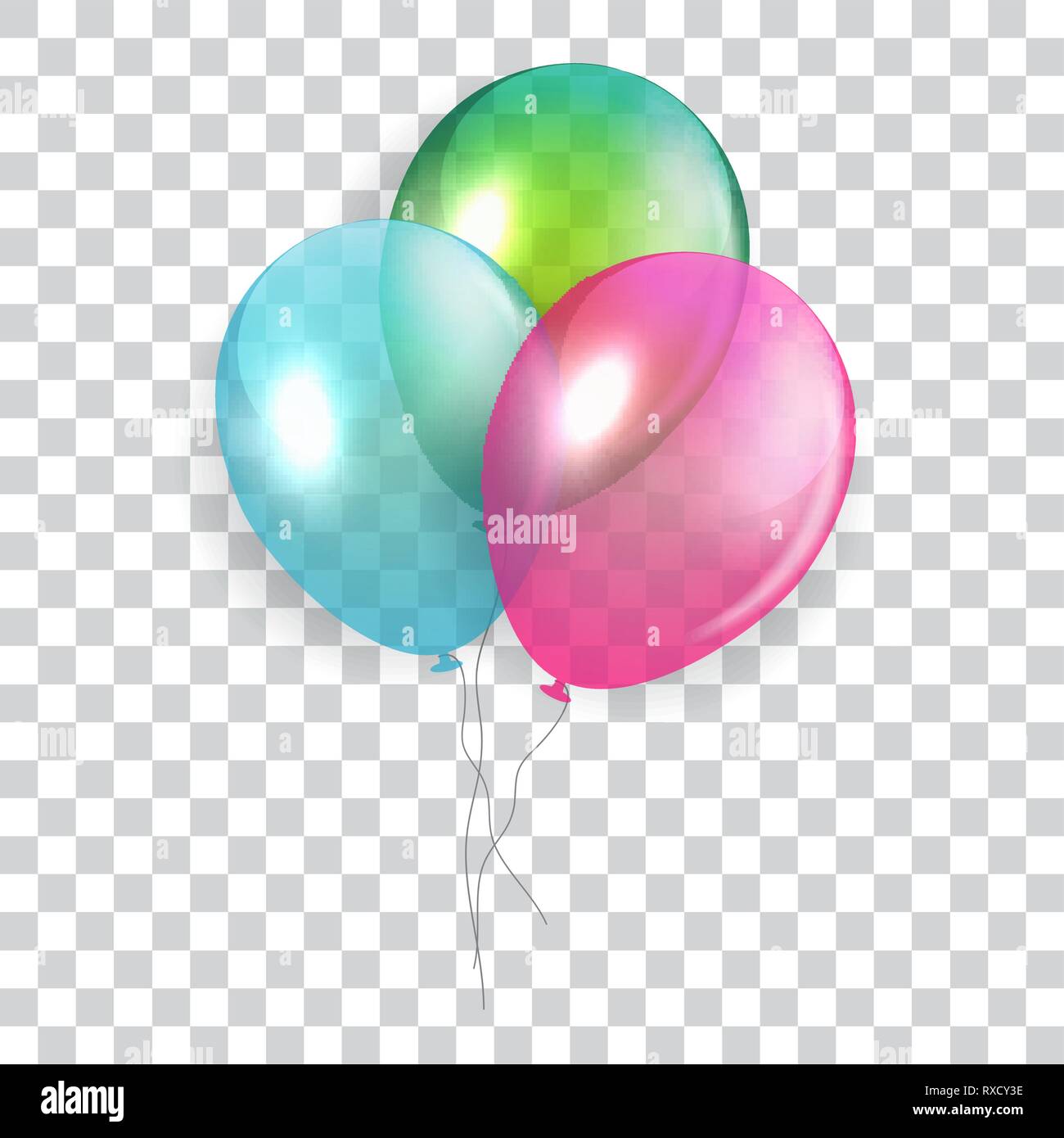 Glossy Happy Birthday Concept with Balloons isolated on transparent ...