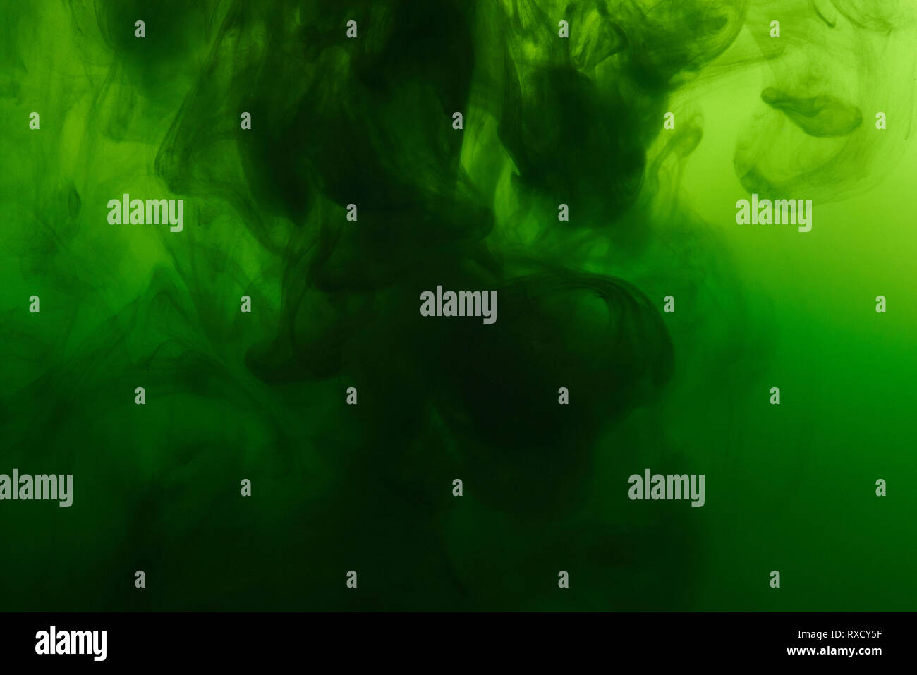 Abstract green paint ink background. Black cloud of ink in green water ...