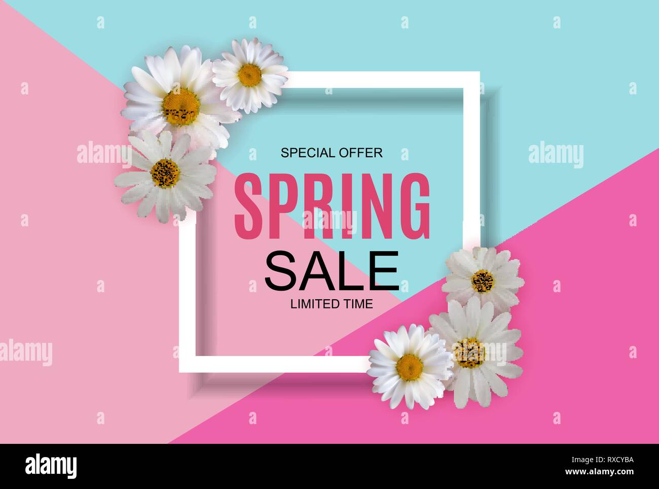 Spring Sale Cute Background with Colorful Flower Elements. Vector ...