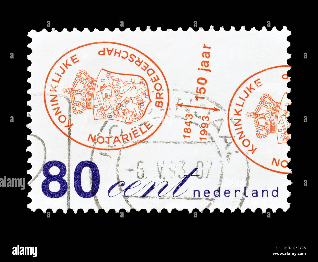 Cancelled postage stamp printed by Netherlands, that shows old seal ...