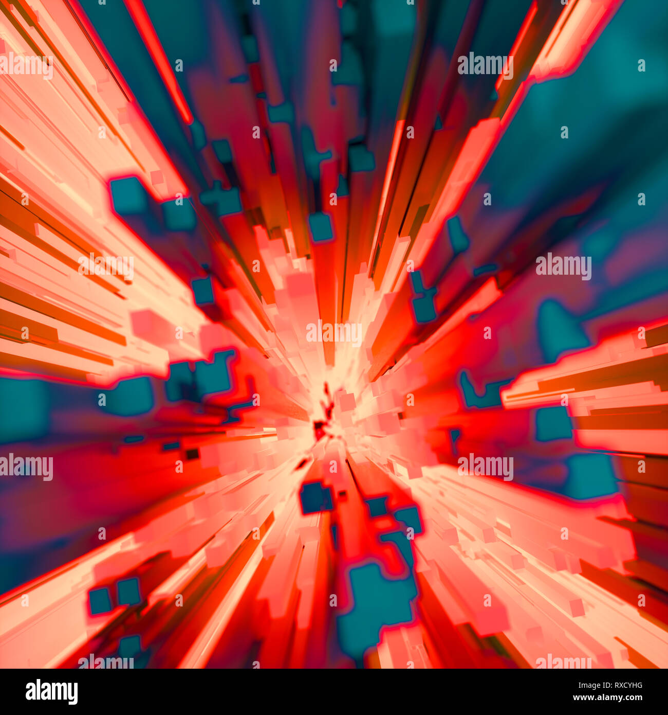 Furious blast or explosion design with square, dark blue bars on a ...