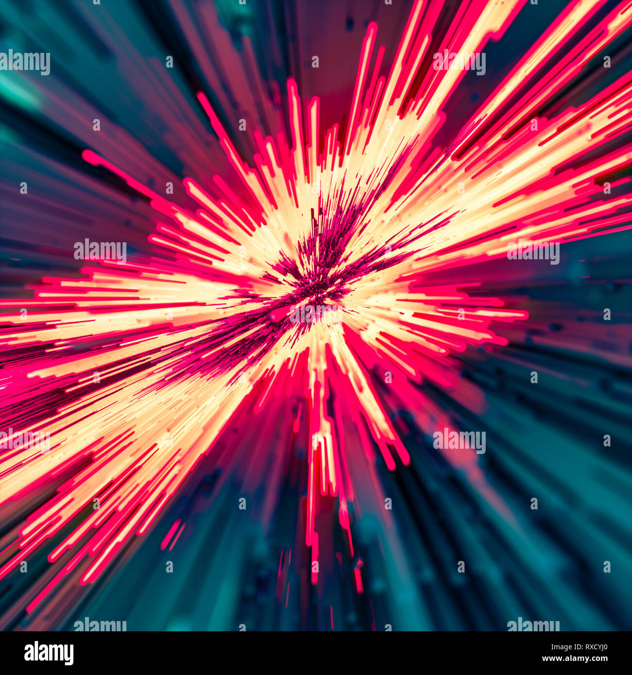 Fiery explosion or blast concept with rectangular dark red rods on a ...
