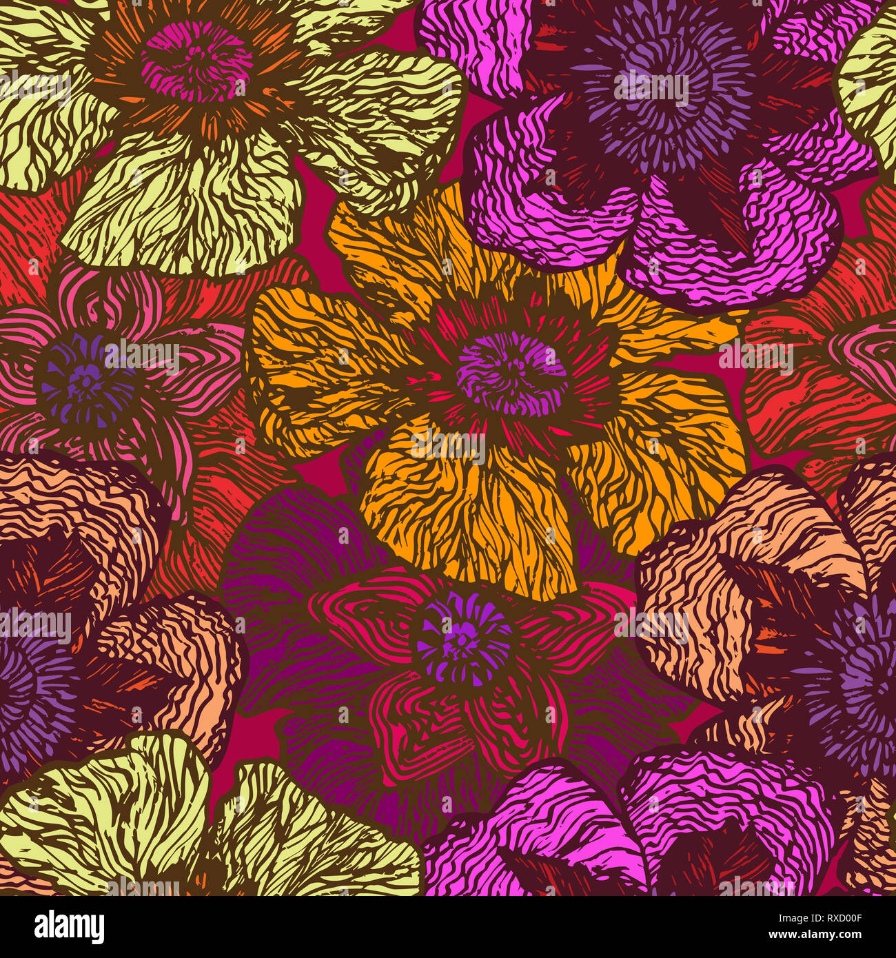 Colorful poppies, hand drawn doodle, sketch in naïve, pop art style ...