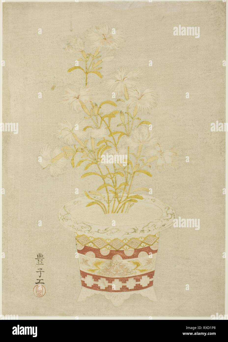 Pinks in a Porcelain Pot. Artist Unknown; Japanese, 18th century. Date ...