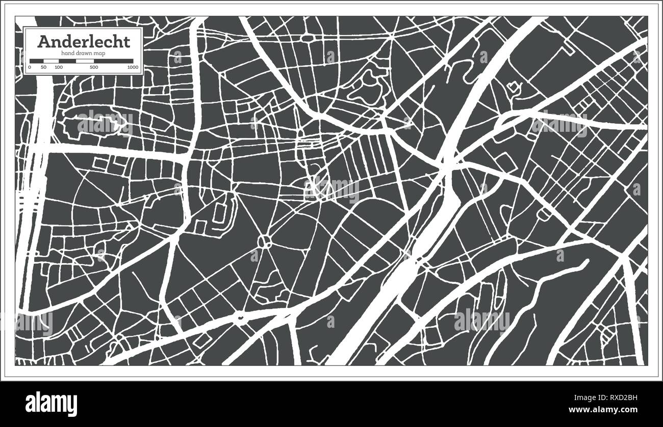 Anderlecht City Map in Retro Style. Outline Map. Vector Illustration ...