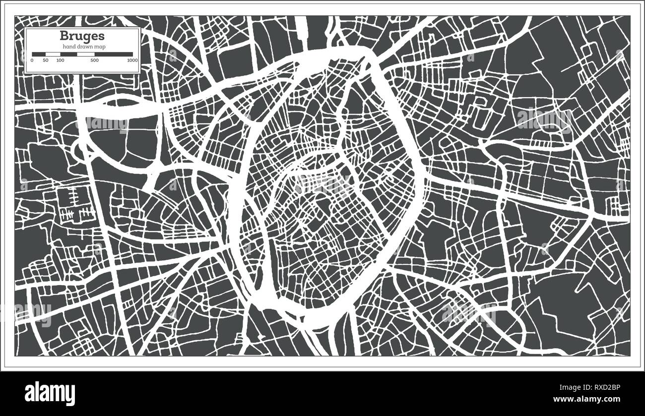 Bruges City Map in Retro Style. Outline Map. Vector Illustration Stock ...