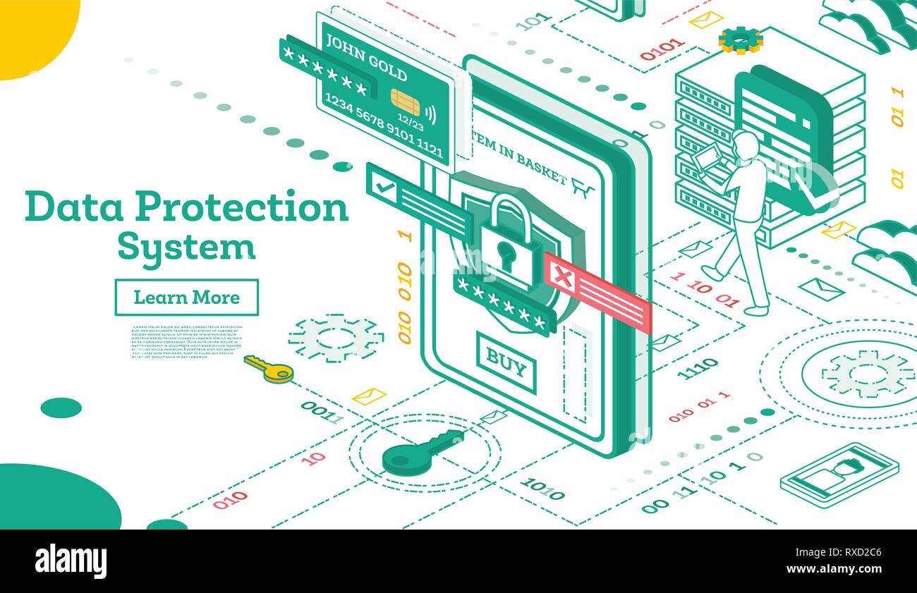 Data Protection System Isometric. Cyber Security and Privacy. Traffic ...