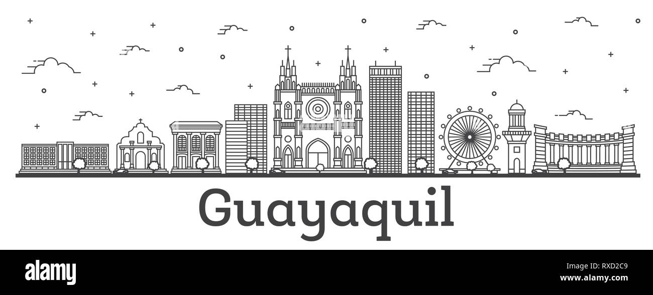 Outline Guayaquil Ecuador City Skyline with Historical Buildings ...