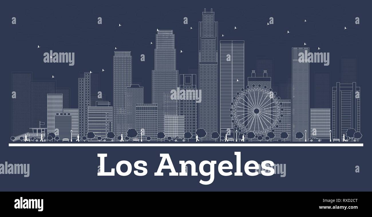 Outline Los Angeles California City Skyline with White Buildings ...