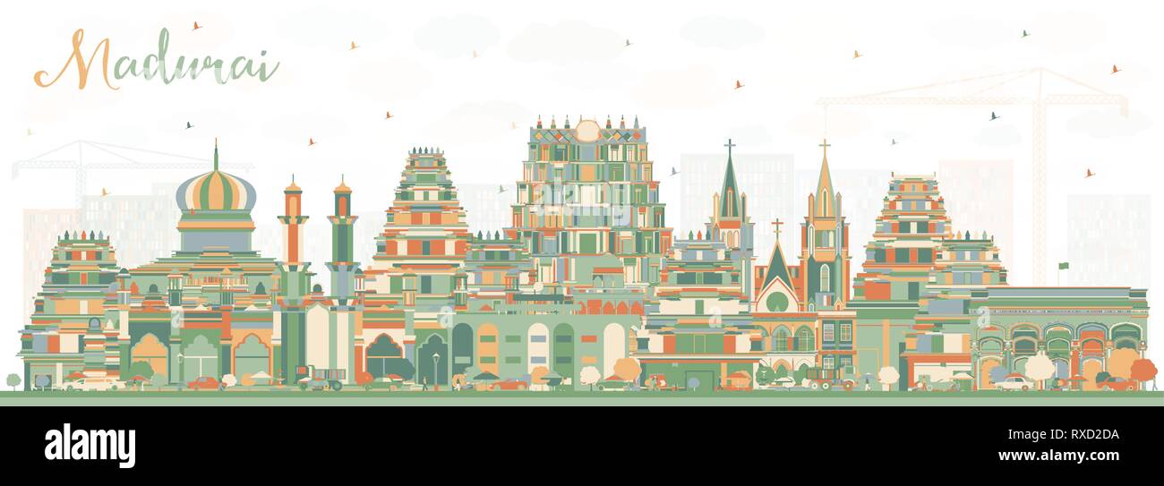 Madurai India City Skyline with Color Buildings. Vector Illustration ...