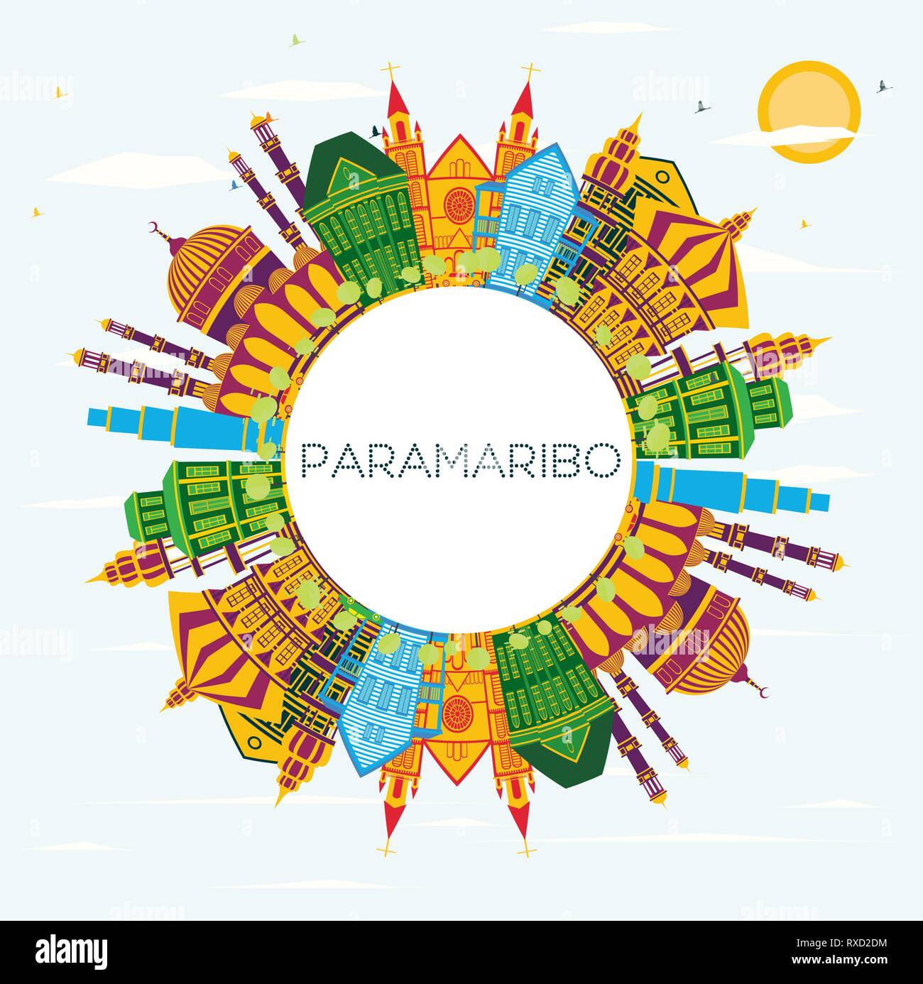 Paramaribo Suriname City Skyline with Color Buildings, Blue Sky and ...