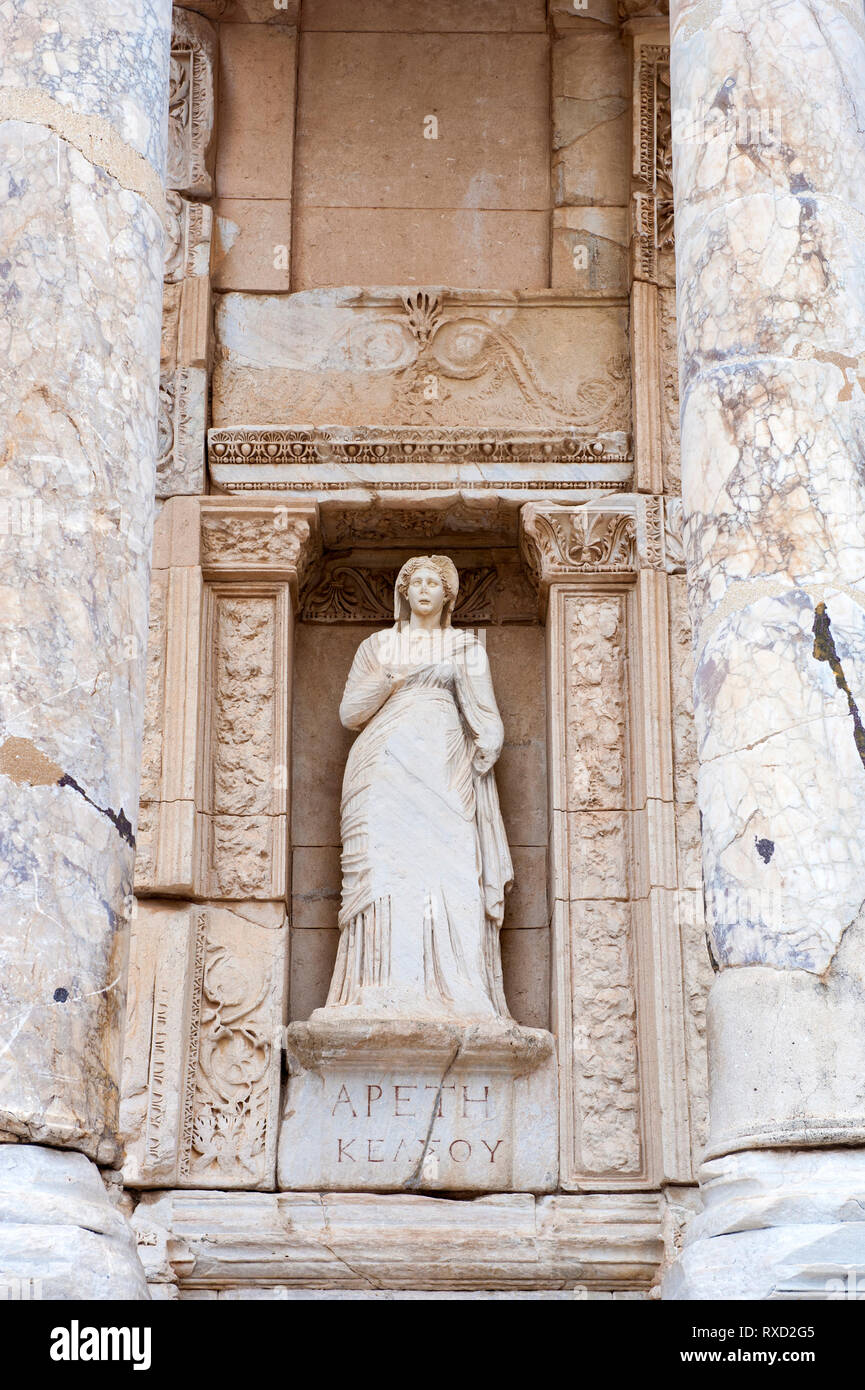 A statue of Arete, Virtue, at the Library of Celsus at the ancient ...