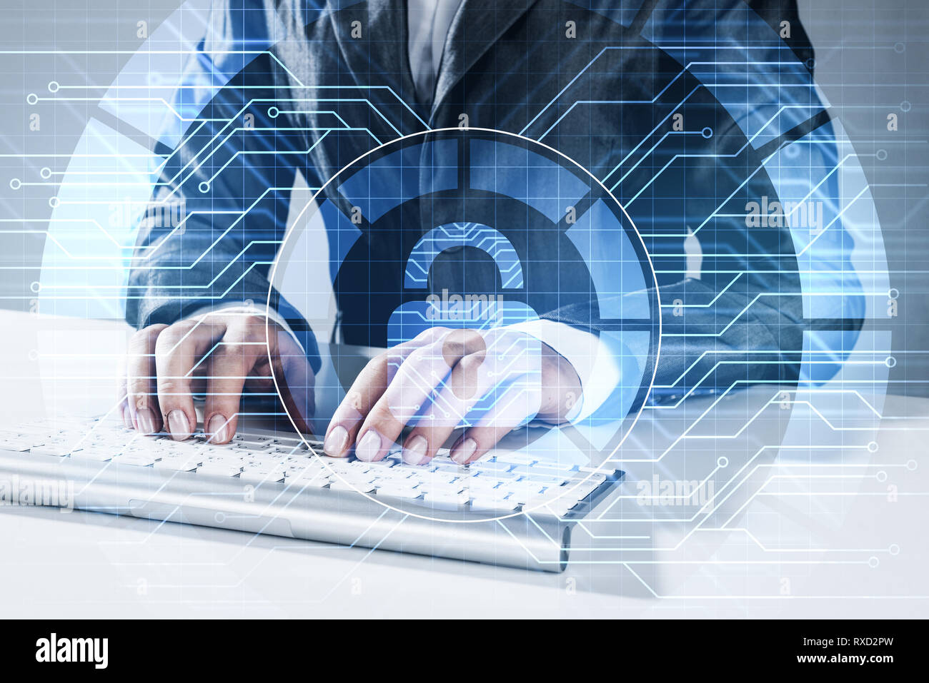 Internet security concept with woman typing password on keyboard Stock ...