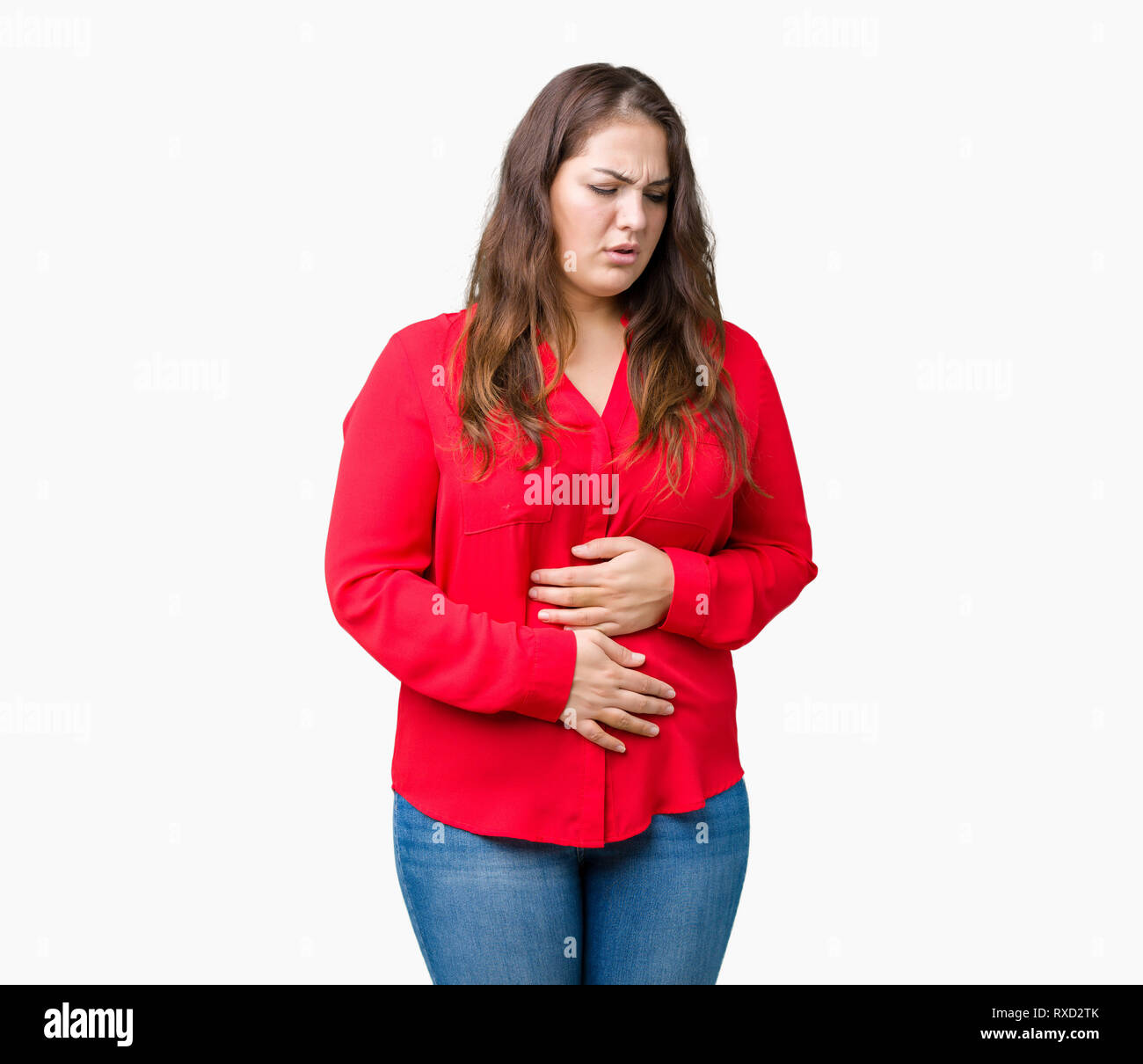 Beautiful plus size young business woman over isolated background with ...