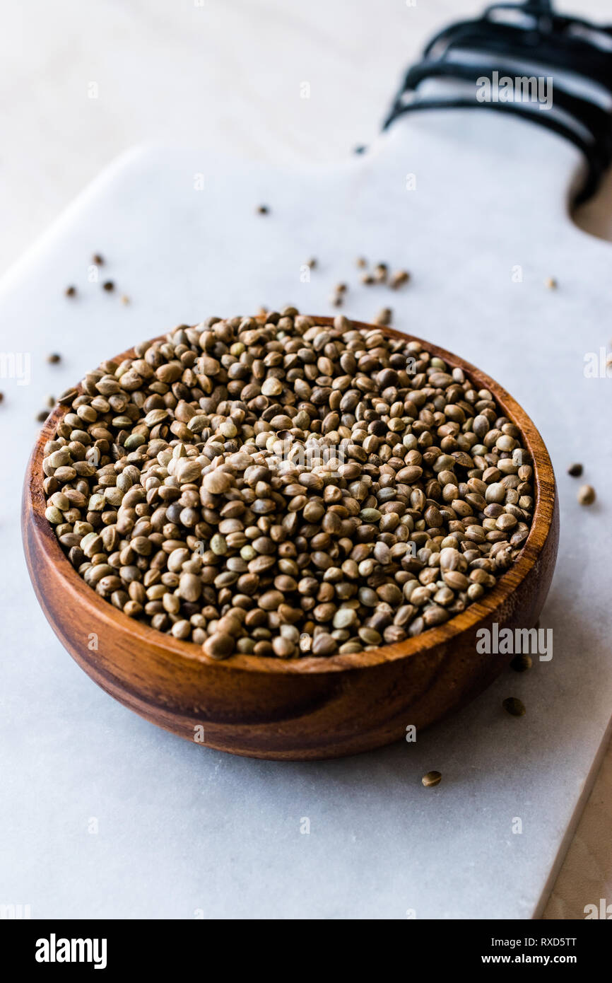 Organic Roasted Hemp Seeds in Wooden Bowl. Edible Product Stock Photo ...