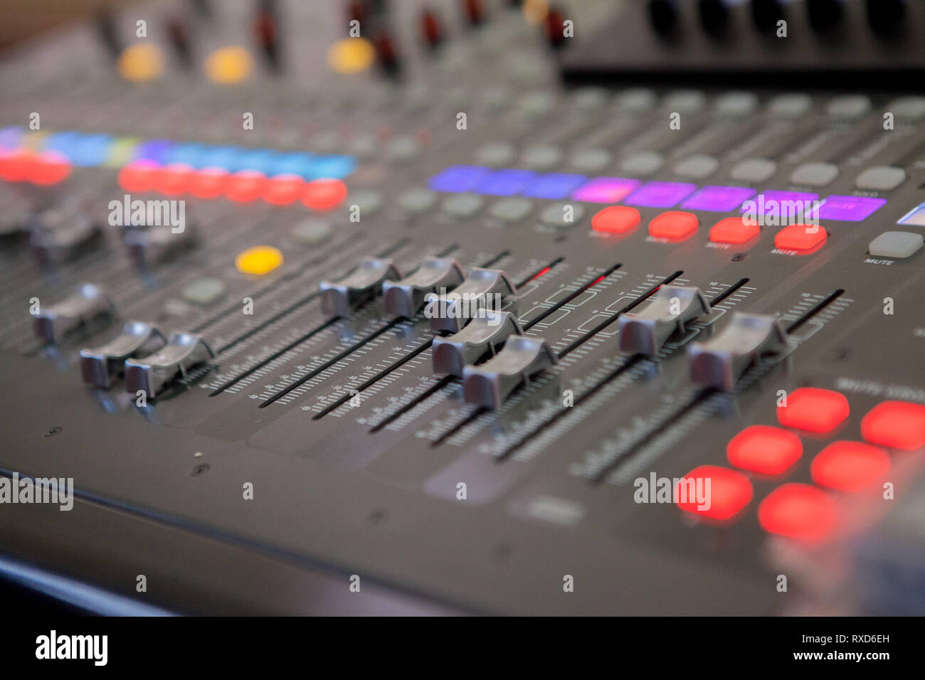 Sound recording studio mixing desk. Music mixer control panel Stock ...