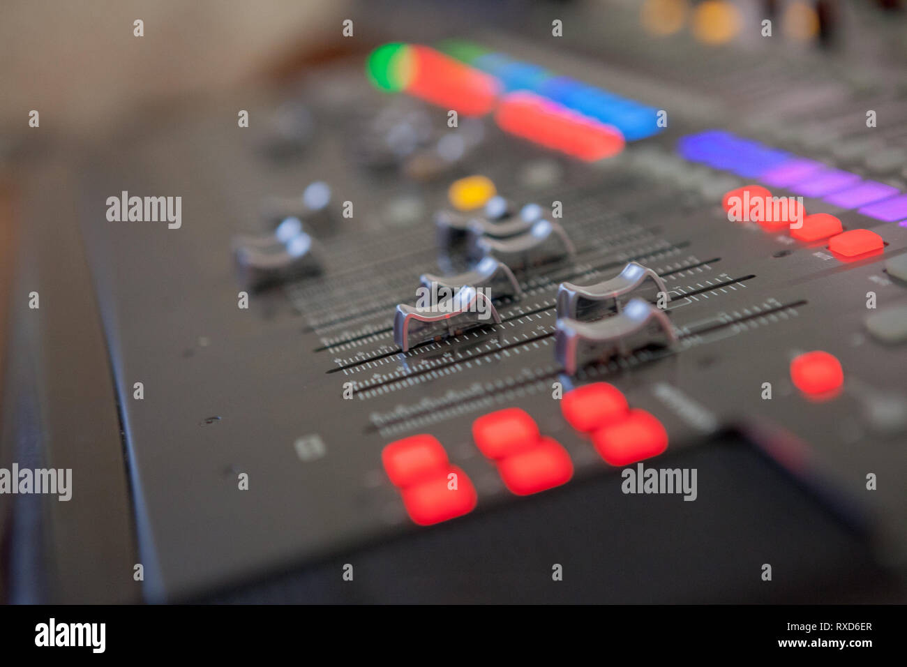 Sound recording studio mixing desk. Music mixer control panel Stock ...