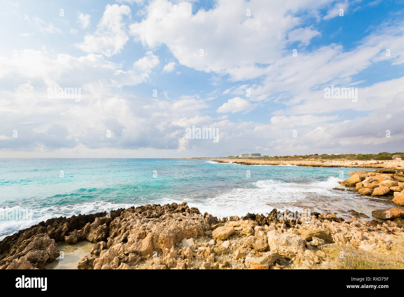 Beautiful Ayia Napa Nissi beach during cloudy weather. Landscape taken ...