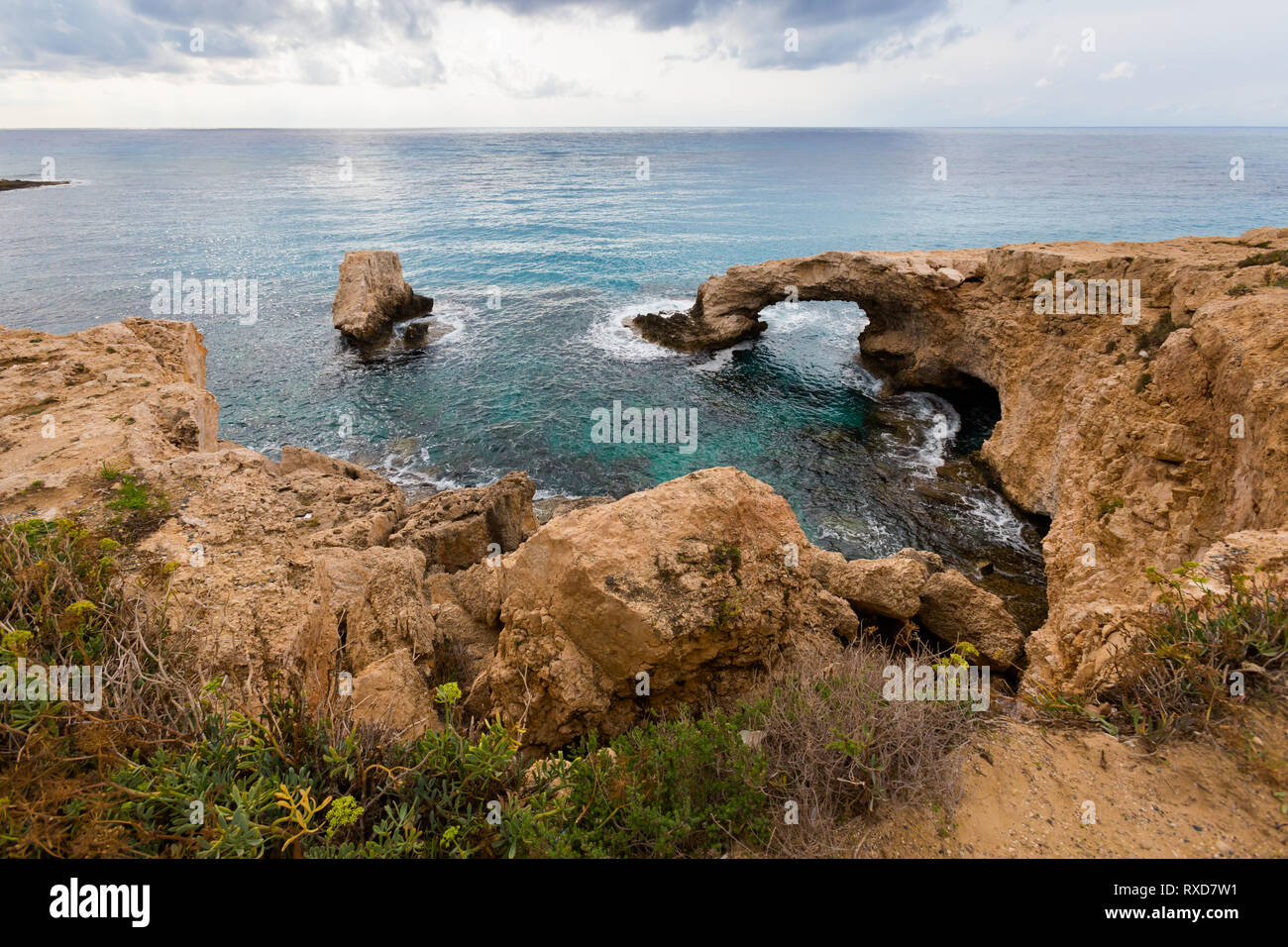 Beautiful Cape Greco monachus arch love bridge. Landscape taken on ...