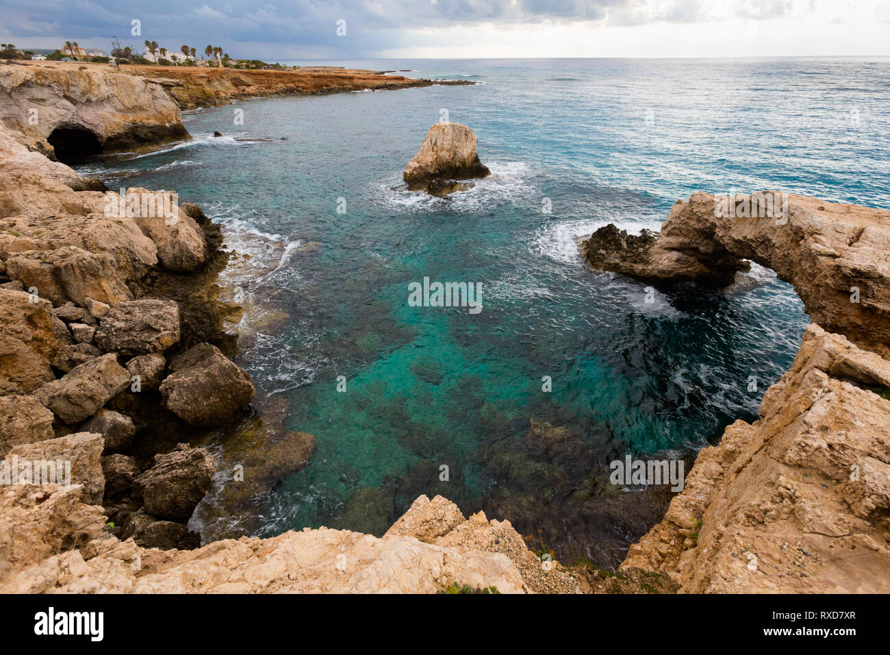 Beautiful Cape Greco monachus arch love bridge. Landscape taken on ...